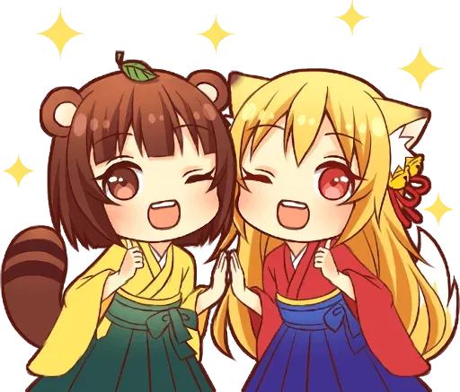 Tanuki & Fox girl :: @line_stickers - Sticker pack for Telegram
